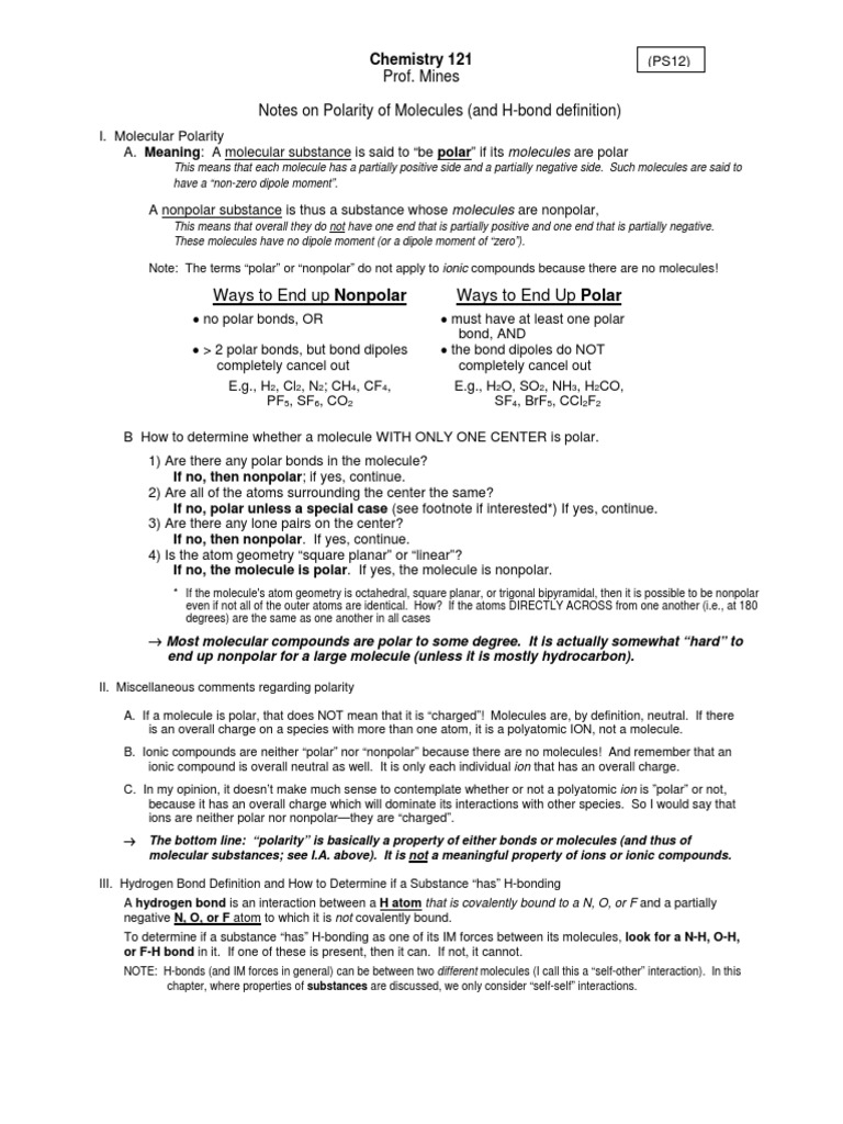 Polarity Notes | Download Free PDF | Chemical Polarity | Molecules