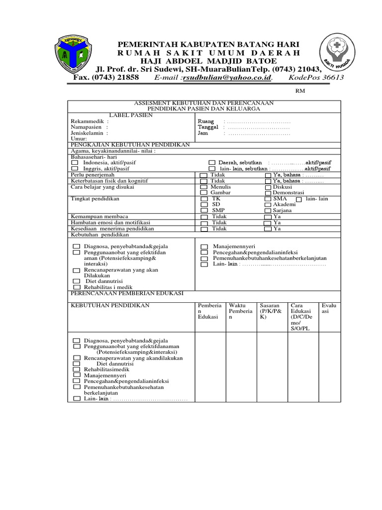 Form Ceklis Edukasi Pasien dan Keluarga | PDF