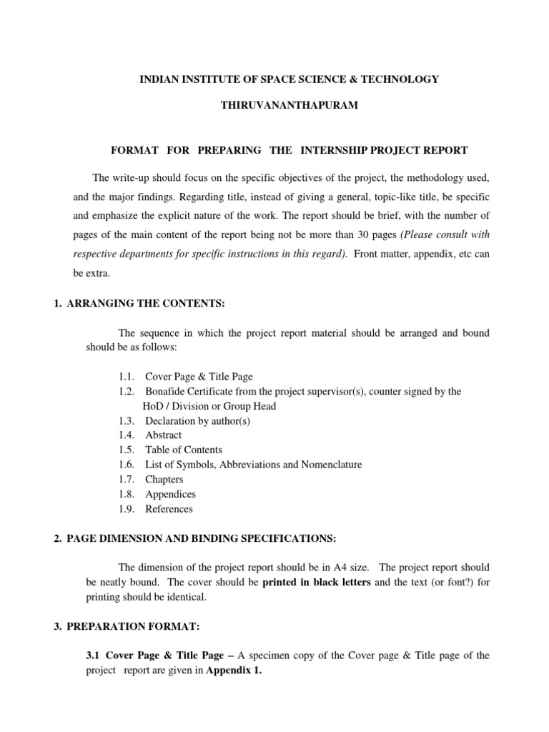 Format For Preparing The Internship Project Report PDF | PDF | Shock ...