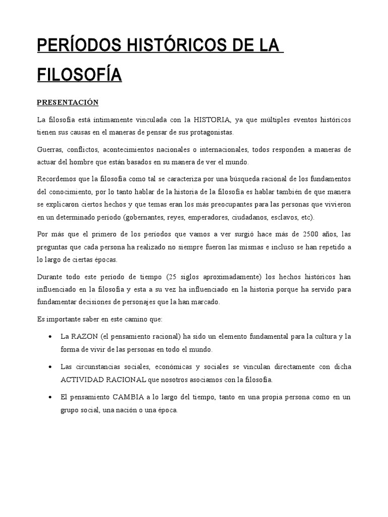 Períodos Históricos de la Filosofía | PDF | Edades medias | Conocimiento