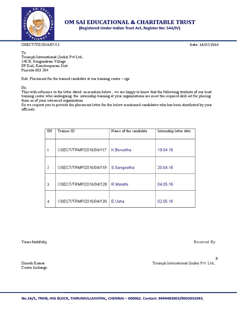 Placement Letter Batch 13 | PDF
