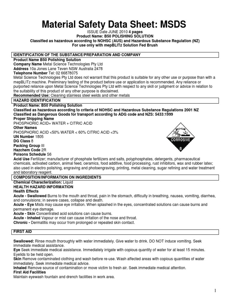 Msds B50 | Personal Protective Equipment | Chemistry