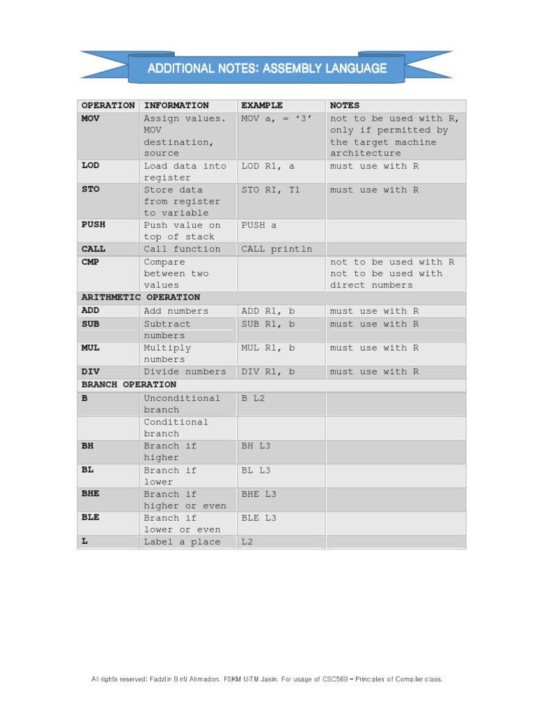 Assembly Language Notes v2 | PDF | Assembly Language | Control Flow