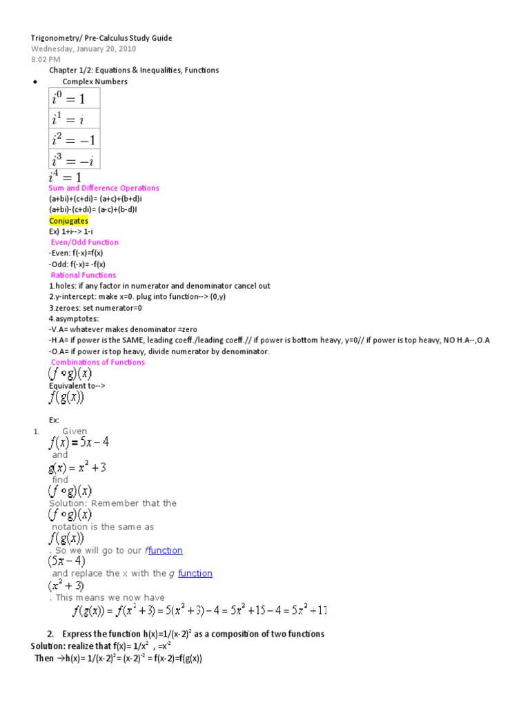 Trigonometry Final Guide | PDF | Complex Number | Function (Mathematics)