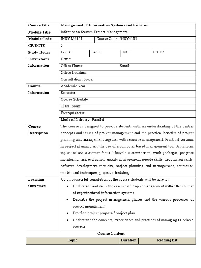 Ispm Course Syllabus | PDF | Project Management | Educational Assessment