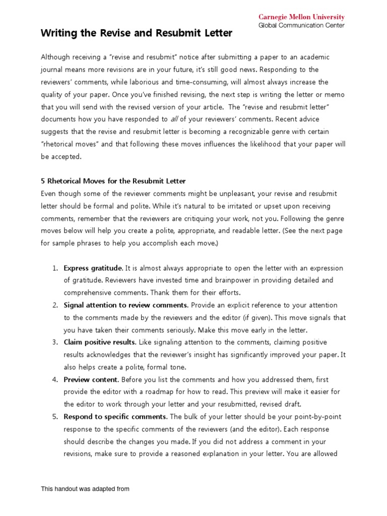 Responding To Revise and Resubmit | PDF | Communication | Cognition