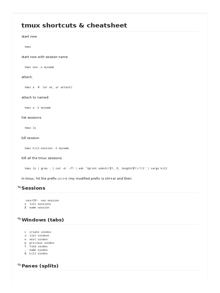 tmux Shortcuts and Cheatsheet Guide | PDF | Human–Computer Interaction ...