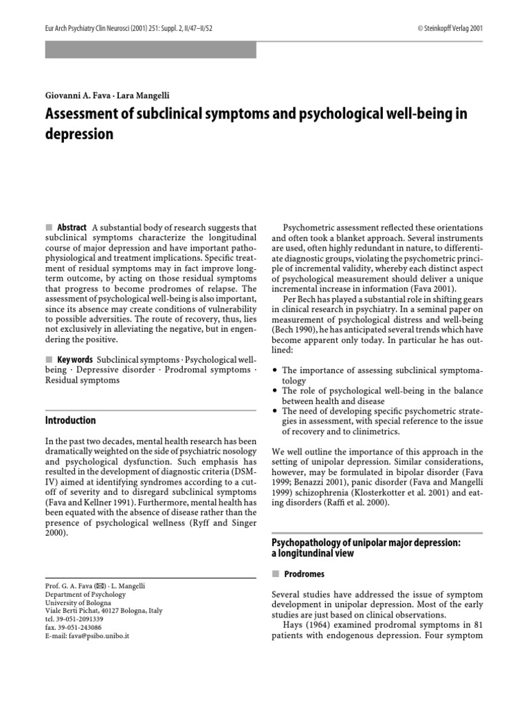 Assessment of Subclinical Symptoms PDF | PDF | Major Depressive ...