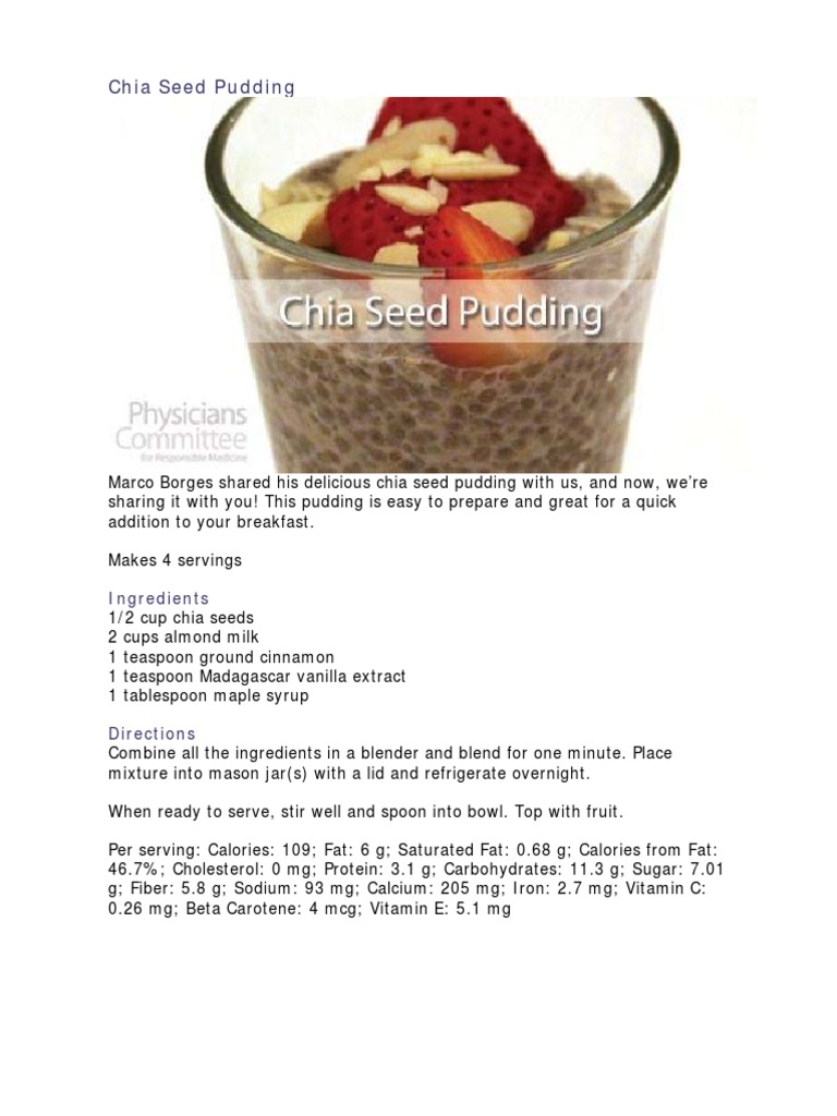 Chia Seed Pudding: Ingredients | PDF