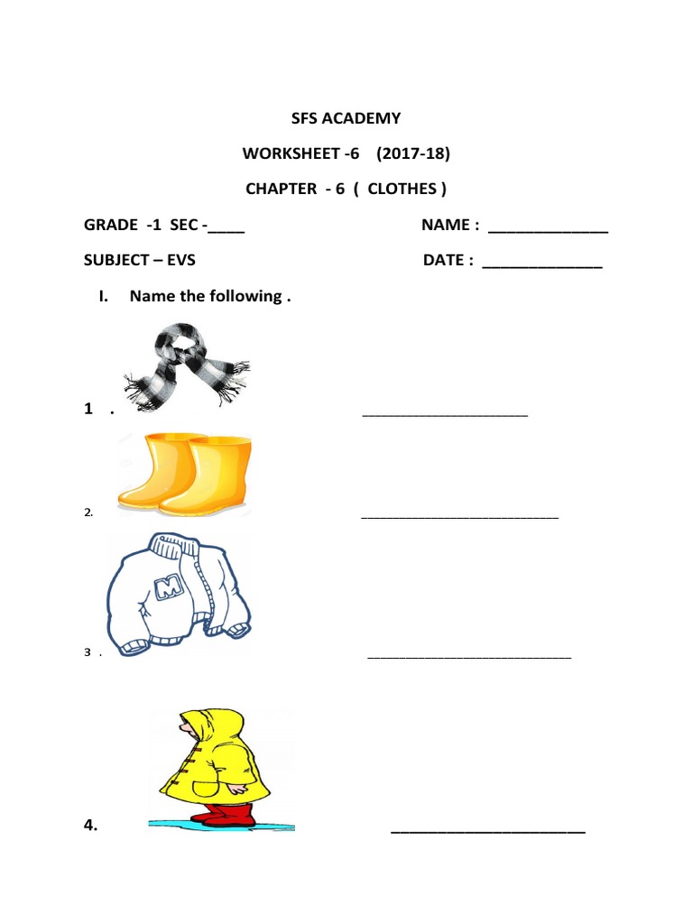Clothes Worksheet | PDF