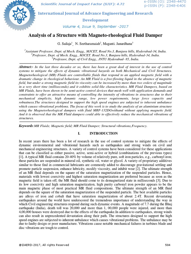 Analysis of A Structure With Magneto-Rheological Fluid Damper ...