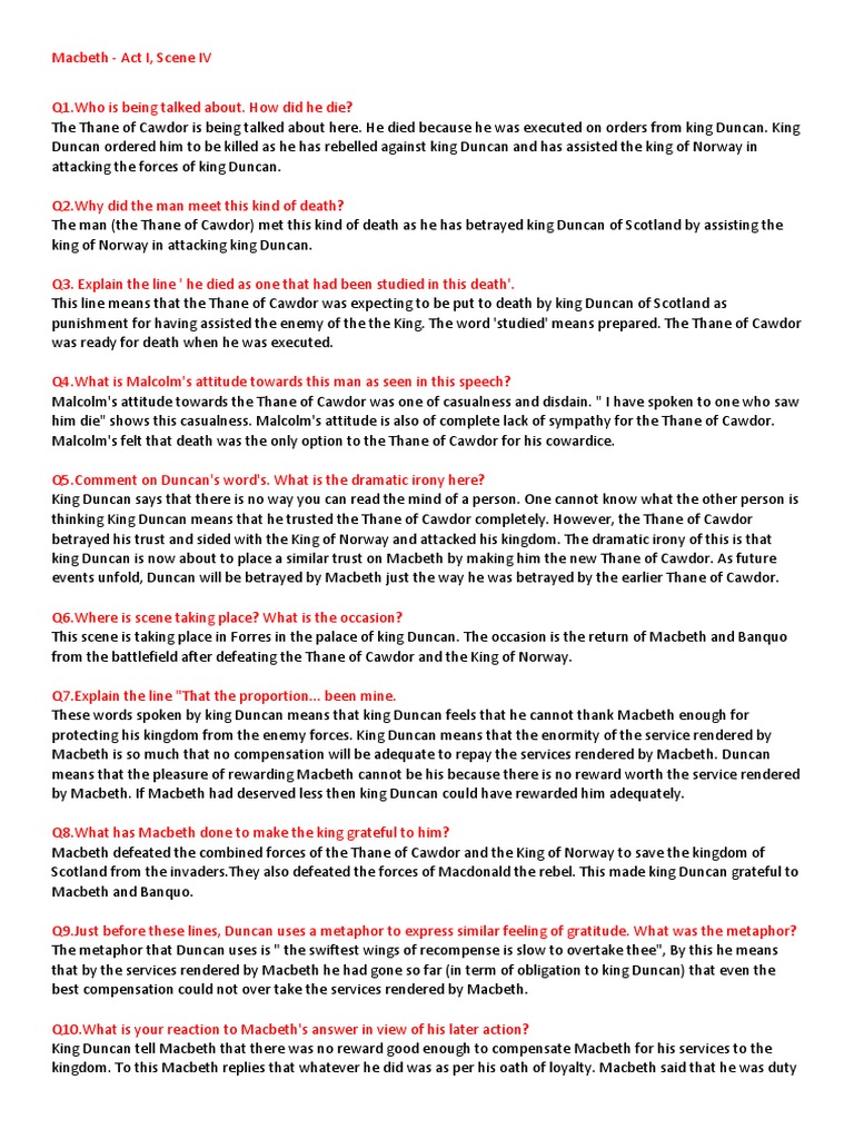 Macbeth Act 1 Scene 4 | PDF | Macbeth | Shakespearean Tragedies