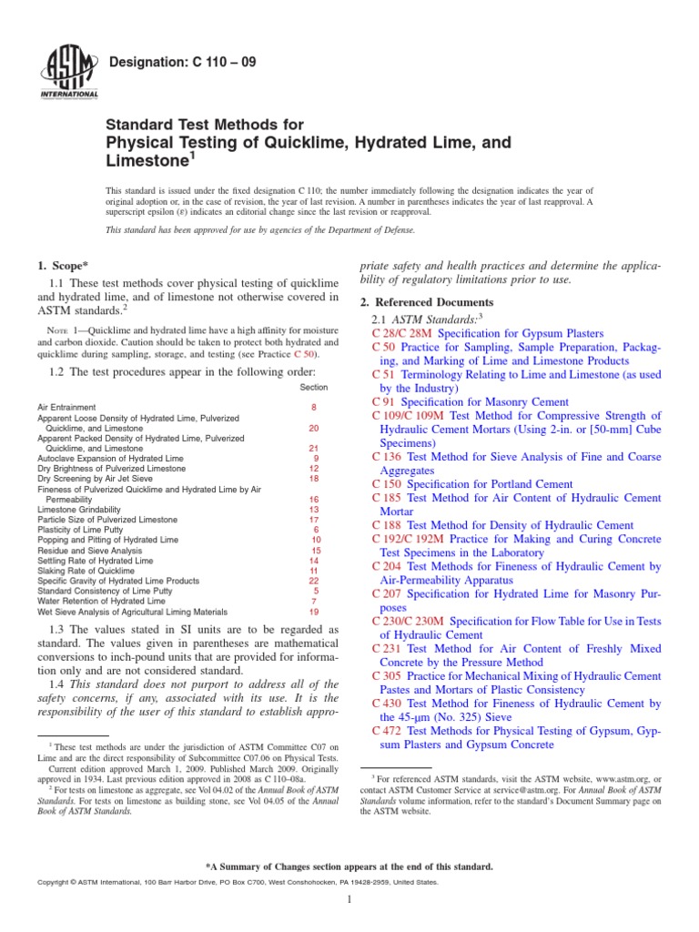 Astm c110 Cal PDF | PDF | Lime (Material) | Cement