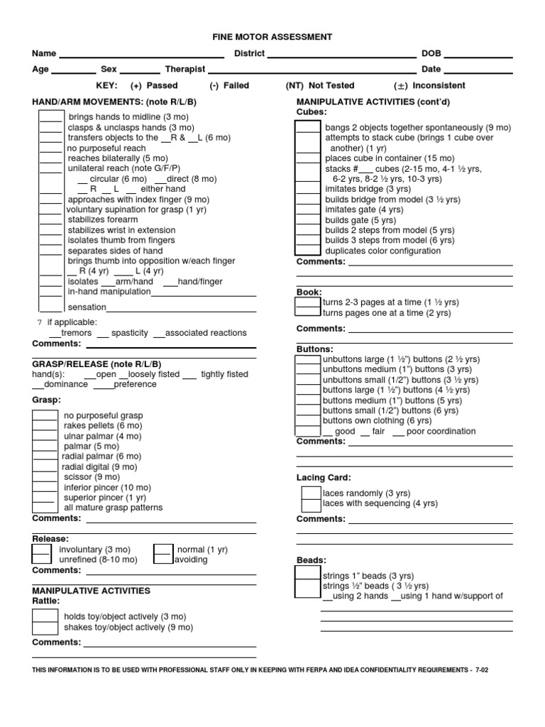 Fine Motor Assessment | PDF | Hand | Anatomical Terms Of Motion