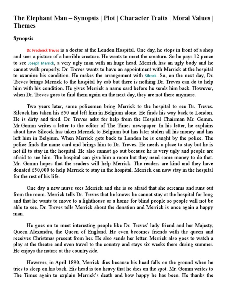 The Elephant Man - Synopsis - Plot - Character Traits - Moral Values ...