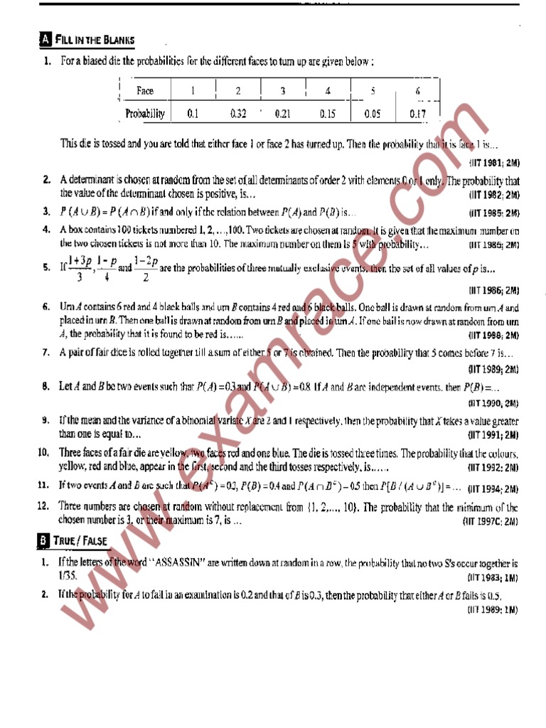 JEE Questions Probability | PDF | Teaching Mathematics
