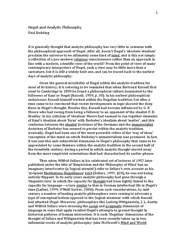 Hegel and Analytic Philosophy | PDF | Idealism | Analytic Philosophy
