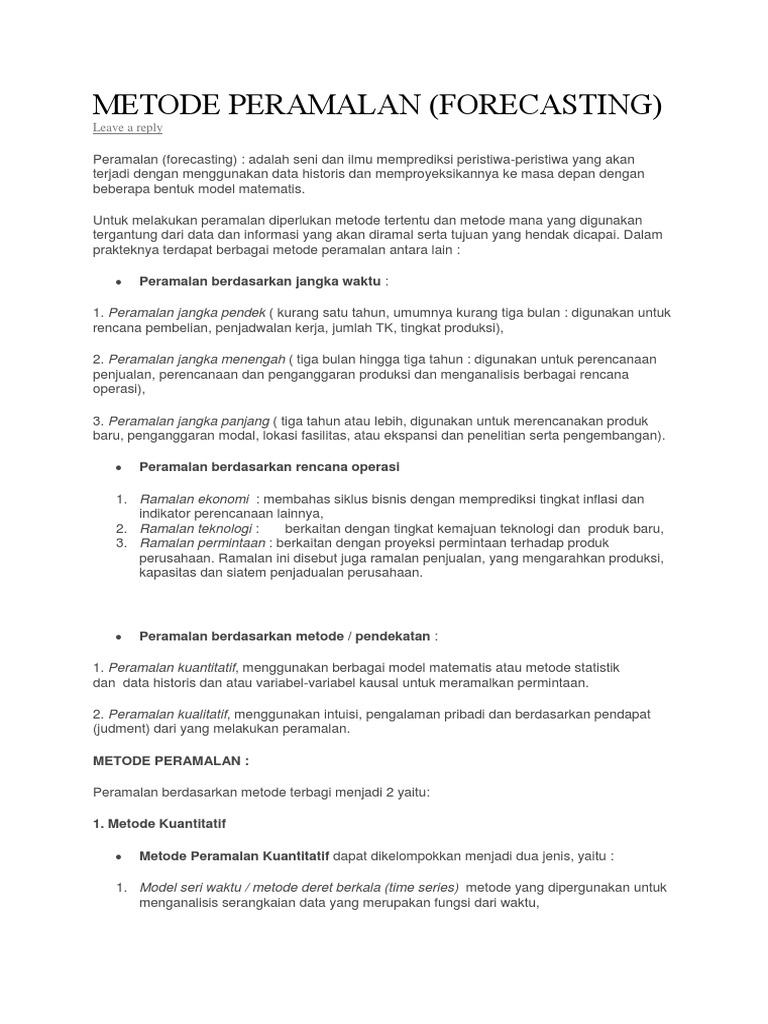 Metode Peramalan: Kuantitatif dan Kualitatif | PDF