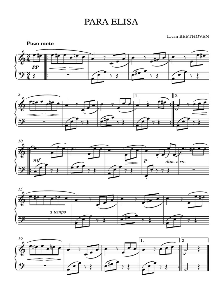 PARA ELISA - Partitura Completa | Formes musicales | Compositions musicales