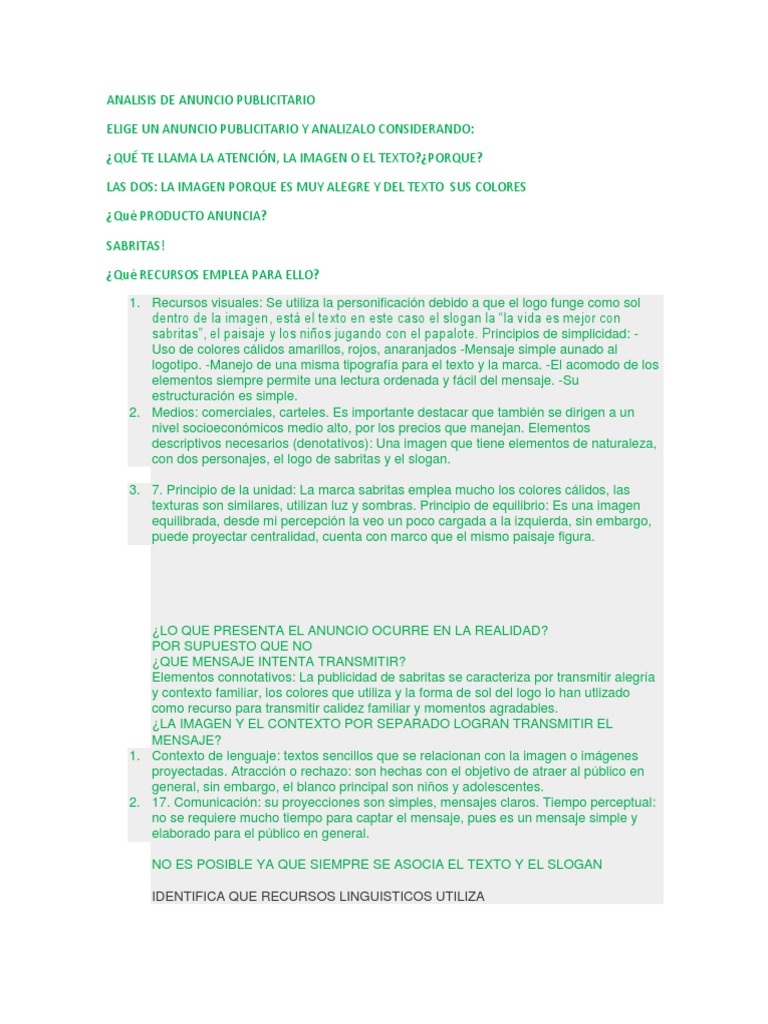 Análisis del Anuncio de Sabritas | PDF | Imagen | Color