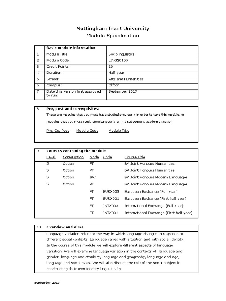 Nottingham Trent University Module Specification | PDF ...