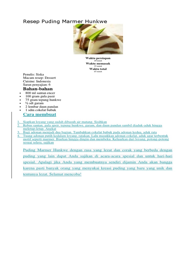 Resep Puding Marmer Hunkwe Lezat | PDF