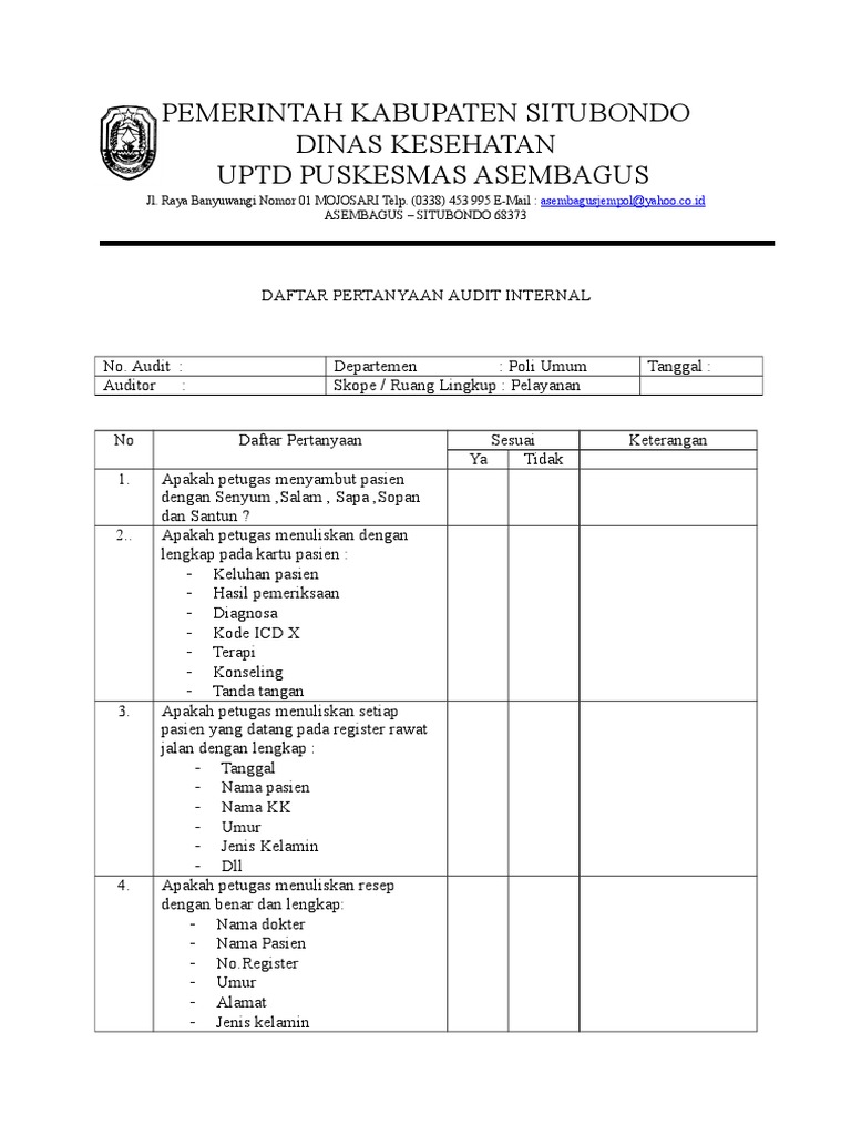 Contoh Instrumen Audit UKP | PDF