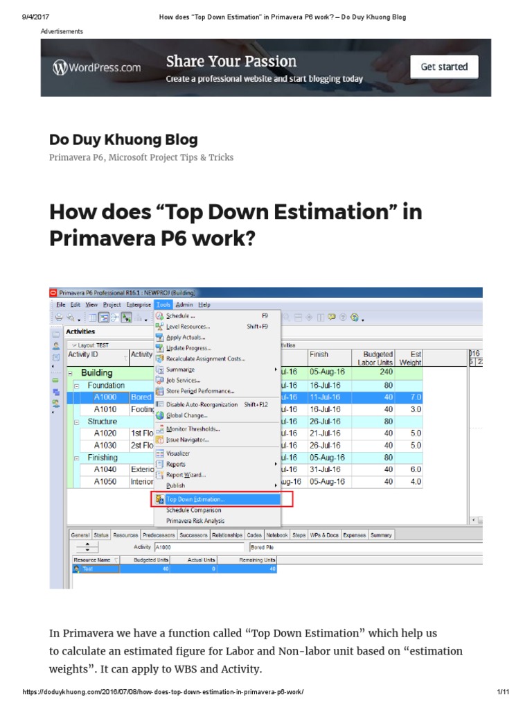 An Overview of Top Down Estimation in Primavera P6: How Weights ...