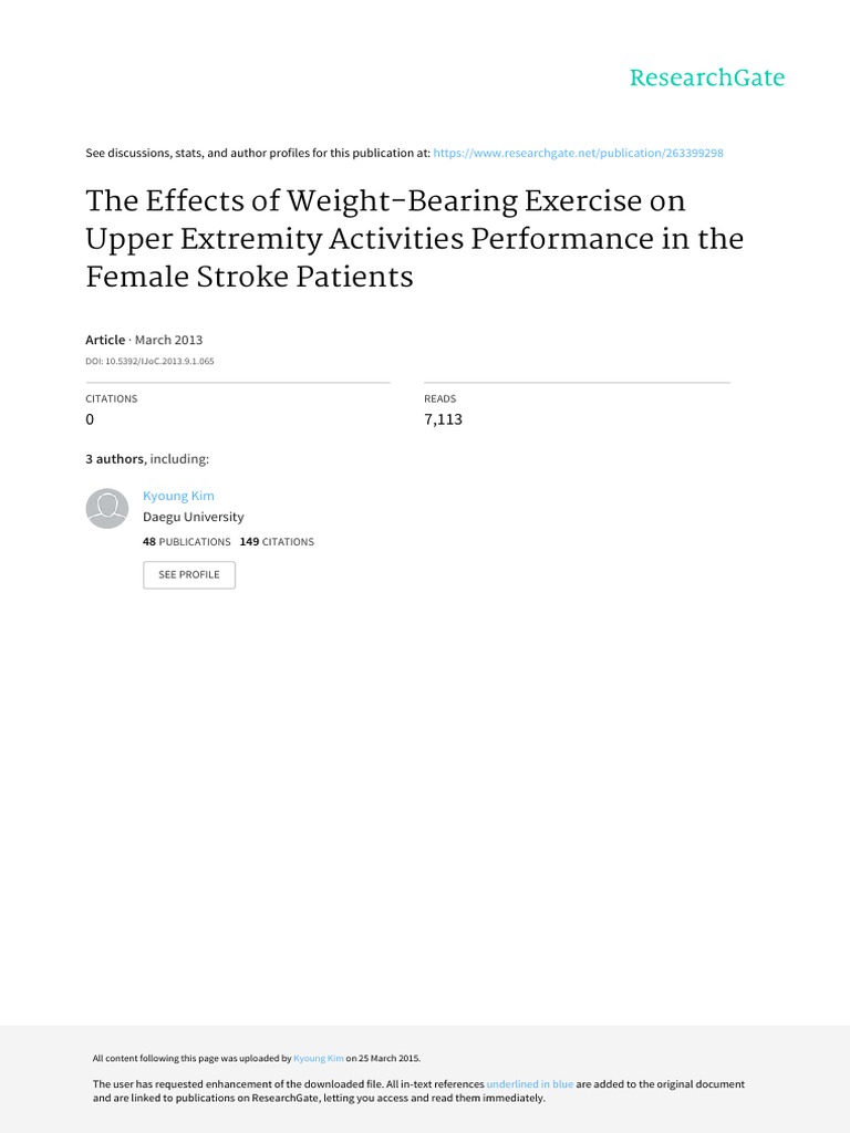 The Effects of Weight-Bearing Exercise On Upper Ex | PDF | Stroke | Elbow