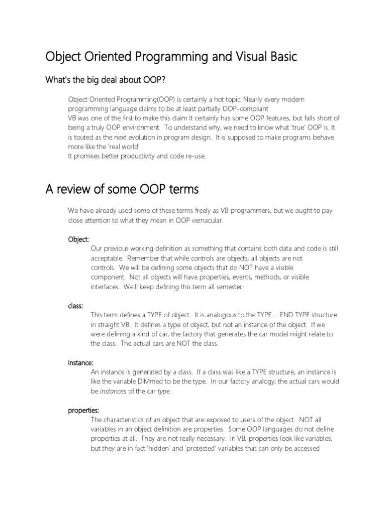 Object Oriented Programming and Visual Basic: What's The Big Deal About ...