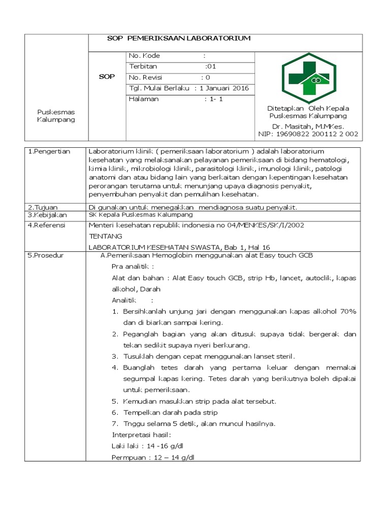 8.1.1.1 Sop Pemeriksaan Laboratorium | PDF