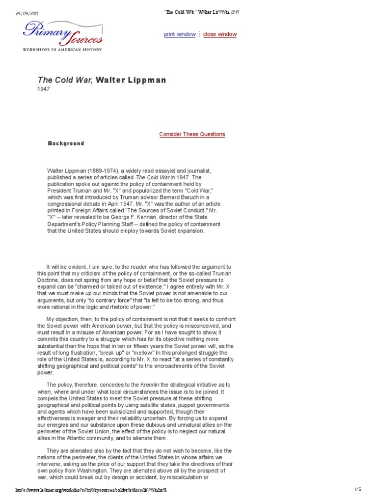 Walter Lippman's Cold War Critique | PDF | Containment | Soviet Union