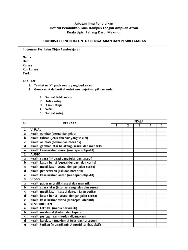 Instrumen Penilaian Bahan Pembelajaran | PDF