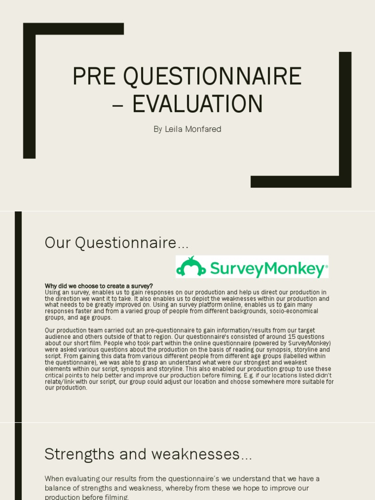 Pre Questionnaire - Evaluation | PDF | Questionnaire | Screenplay