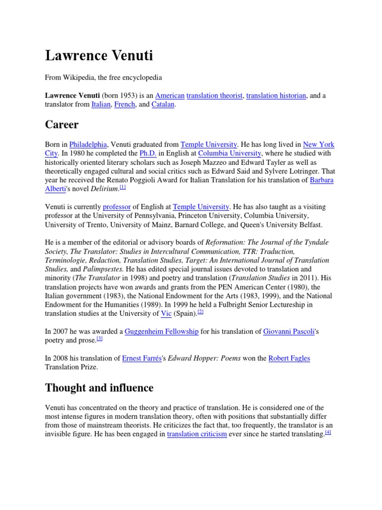 Lawrence Venuti: American Translation Theorist and Prolific Translator ...