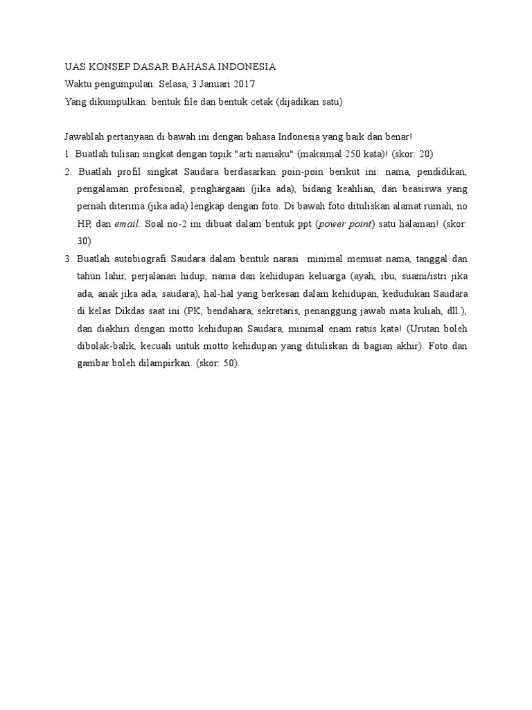 Uas Konsep Dasar Bahasa Indonesia | PDF