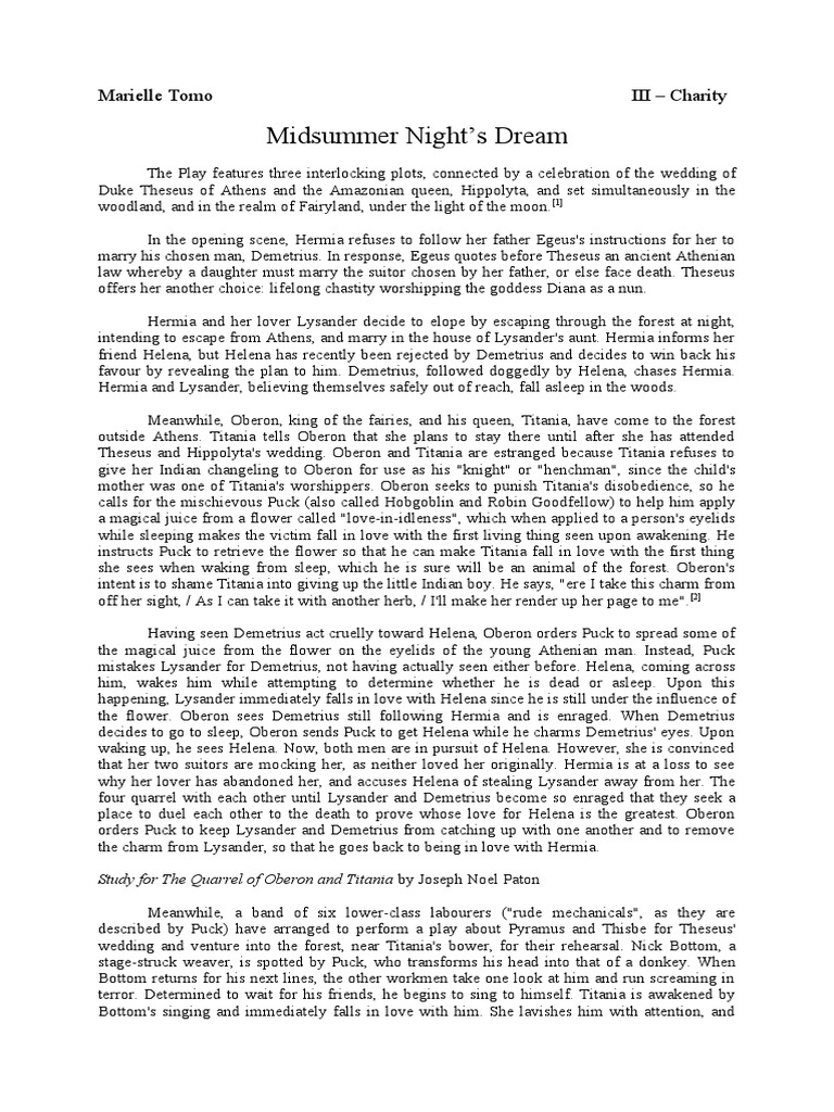 Synopsis of Midsummer Night's Dream | PDF | A Midsummer Night's Dream ...