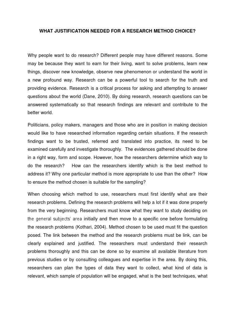 What Justification Needed For A Research Method Choice | PDF ...