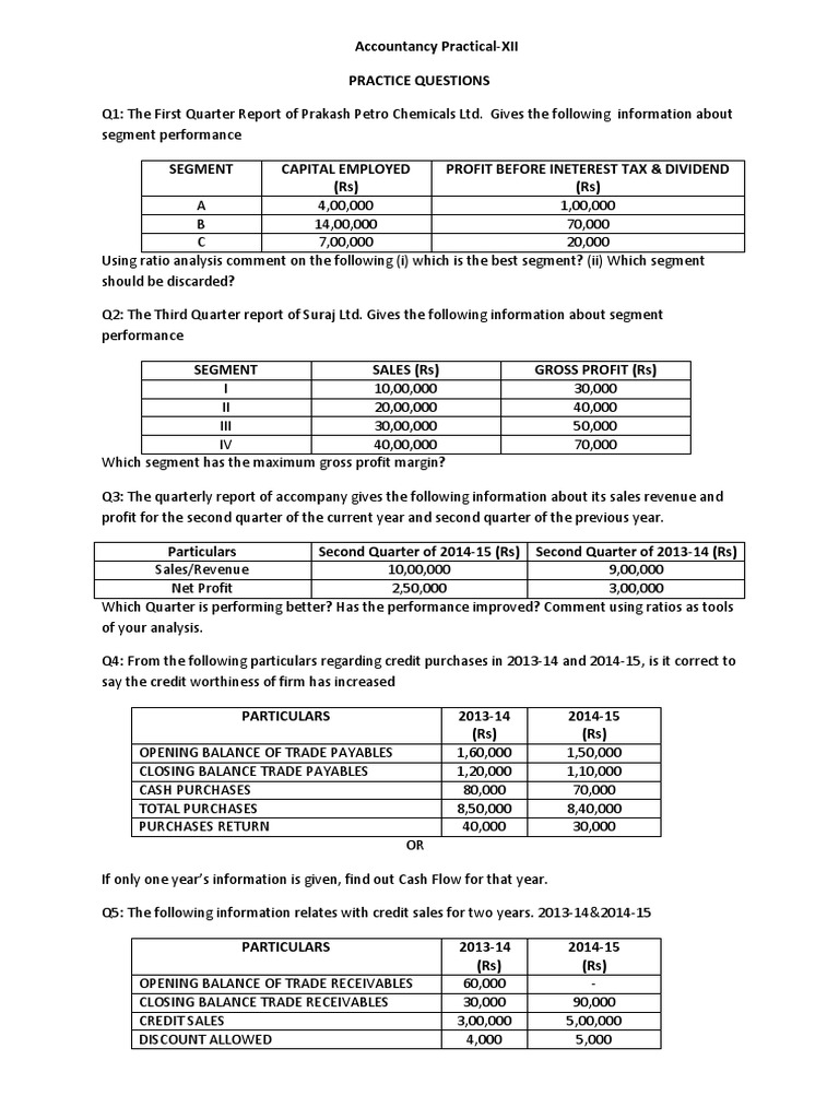 Practice Questions Accountancy Practical | PDF | Credit (Finance) | Revenue