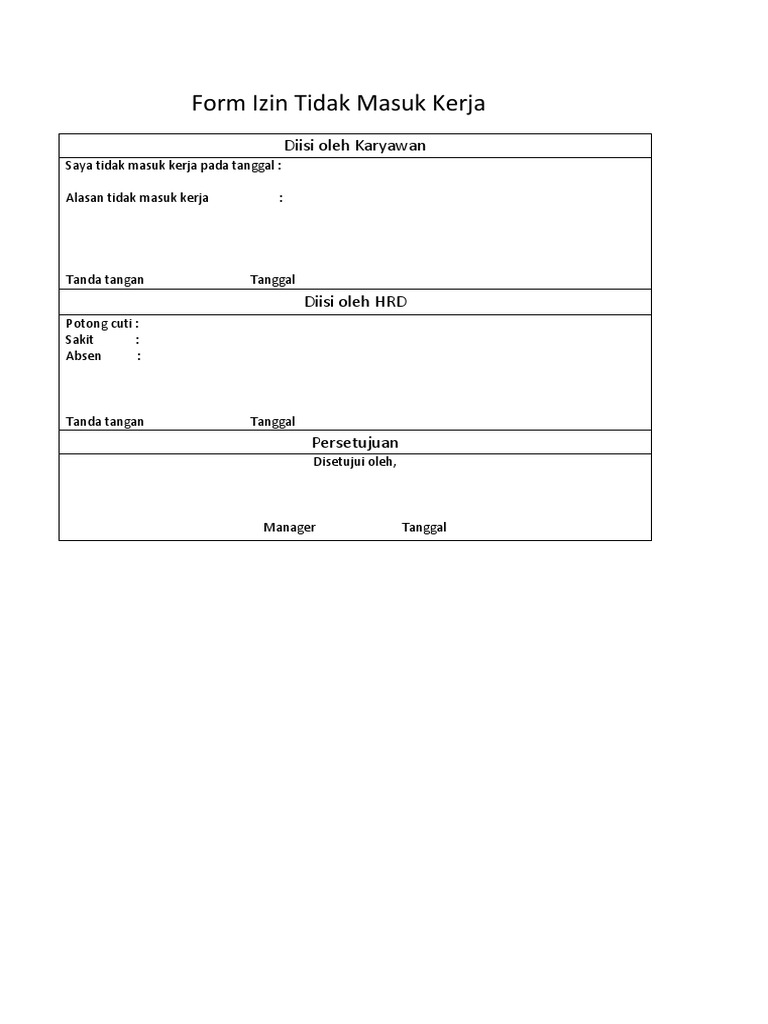 Form Izin Tidak Masuk Kerja | PDF