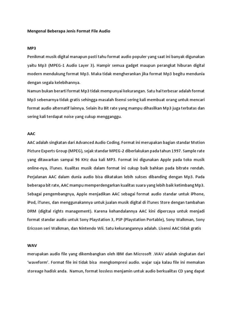 Mengenal Beberapa Jenis Format File Audio | PDF