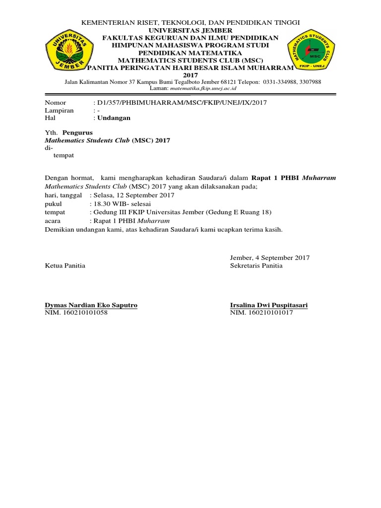Surat Undangan Rapat 1 | PDF