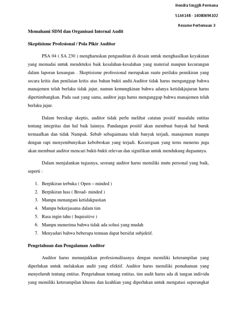 Memahami SDM Dan Organisasi Internal Audit | PDF