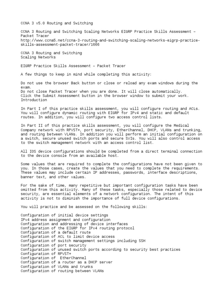 Eigrp Practice Skills Exam Ccna3 | PDF | Network Switch | Router ...