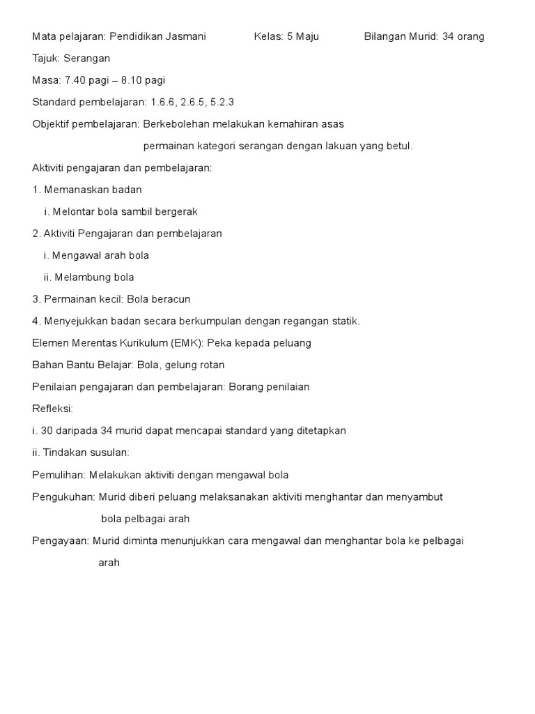 RPH PJ Tahun 5 Bola Beracun | PDF