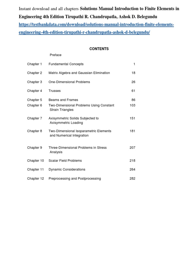 Solutions Manual Introduction To Finite Elements in Engineering 4th Edition Tirupathi R ...