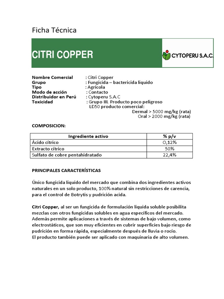 Citri Copper - Cytoperu | PDF | Fungicida | Bienestar