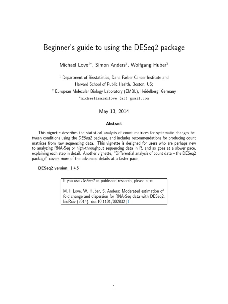Beginner's Guide To Using The DESeq2 Package | PDF | Comma Separated ...