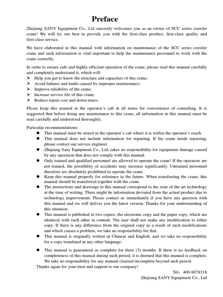 Preface and Foreword of Maintenance Manual - 201504 PDF | PDF | Crane ...
