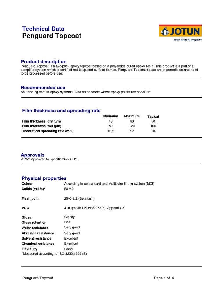 Penguard Topcoat Technical Data Sheet | PDF | Epoxy | Paint